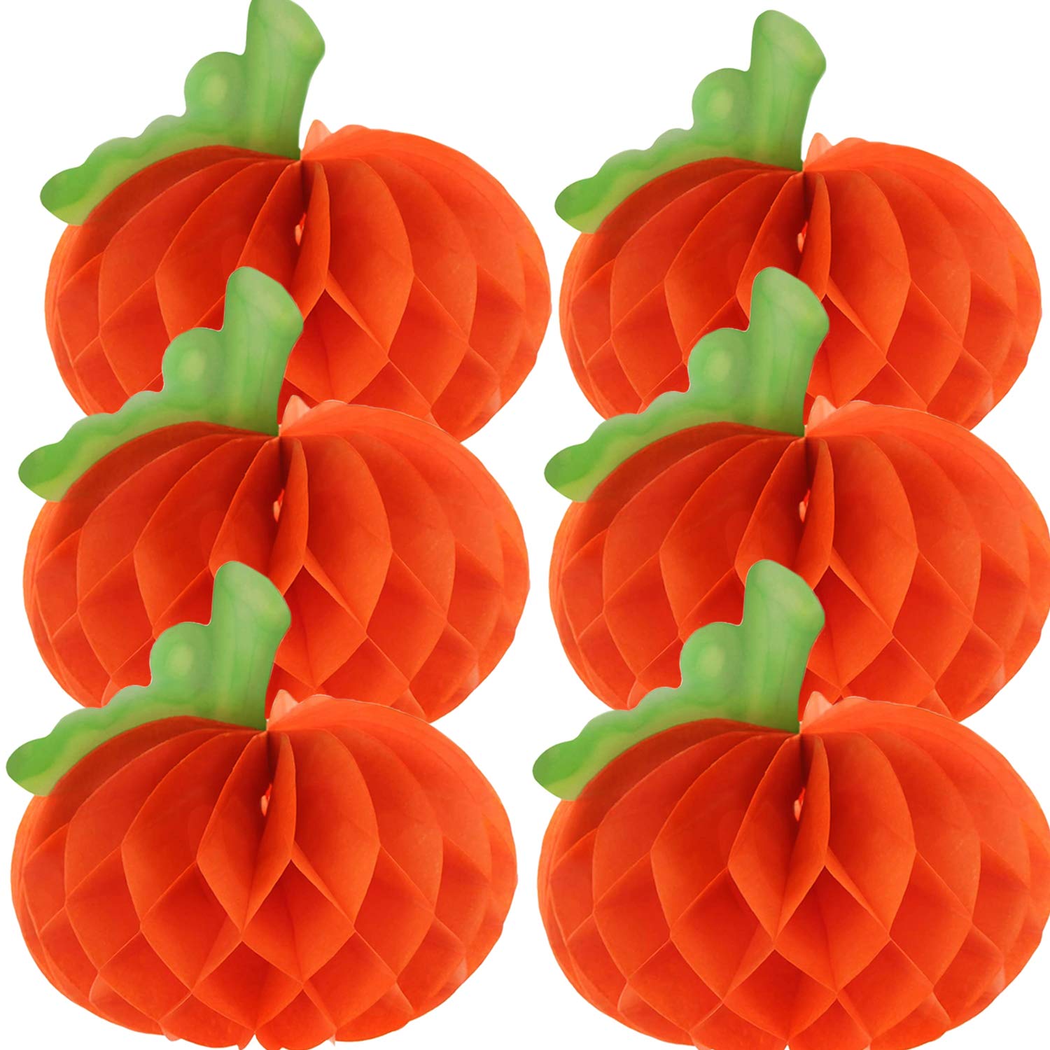 GIFTEXPRESS 6 Packs 7" Honeycomb Paper Tissue Pumpkins, Halloween Pumpkin Hanging Honeycomb, Thanksgiving Decoration Centerpieces, Honeycomb Tissue Ball, Pumpkin Lantern (6)