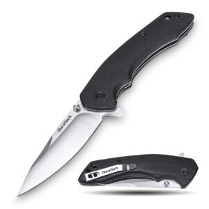 duratech folding pocket knife, 3-1/4" satin 8cr13mov blade, black smooth g10 handle with liner lock knife for edc