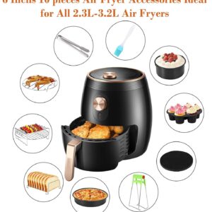 7 Inch 10pcs Air Fryer Accessories Set Fit for Gowise Gourmia Cozyna Ninja,Fit All 3.2qt-6.8qt Air Fryer,Kits with Skewers Silicone Mat,Pizza Pan,Cake Barrel,Non-Stick,Dishwasher Safe,Universal,Black