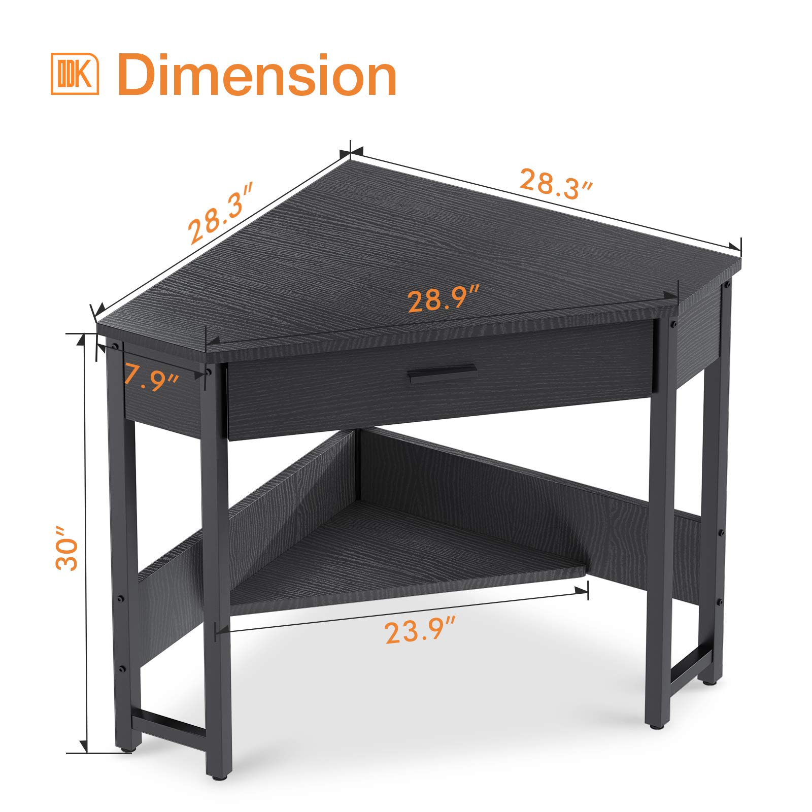 ODK Corner Desk, Triangle Computer Desk Corner Vanity with Large Drawer & Storage Shelves, Corner Writing Desk for Workstation