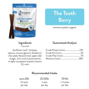 Shameless Pets Dental Treats for Dogs, The Tooth Berry (2-Pack) - Healthy Dental Sticks with Immune Support for Teeth Cleaning & Fresh Breath - Dog Bones Dental Chews Free from Grain, Corn & Soy