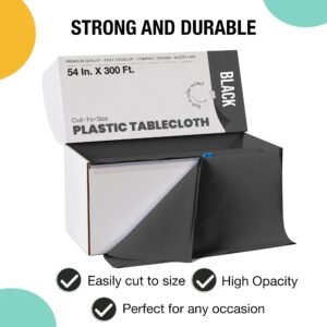 Exquisite 54 Inch X 300 Feet Black Plastic Table Cover Roll in A Cut - to - Size Box with Convenient Slide Cutter. Cuts Up to 36 Rectangle 8 Feet Plastic Disposable Tablecloths