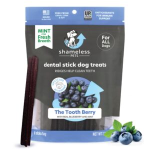 shameless pets dental treats for dogs, the tooth berry - healthy dental sticks with immune support for teeth cleaning & fresh breath - dog bones dental chews free from grain, corn & soy