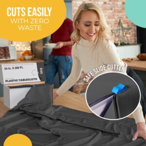 Exquisite 54 Inch X 300 Feet Black Plastic Table Cover Roll in A Cut - to - Size Box with Convenient Slide Cutter. Cuts Up to 36 Rectangle 8 Feet Plastic Disposable Tablecloths