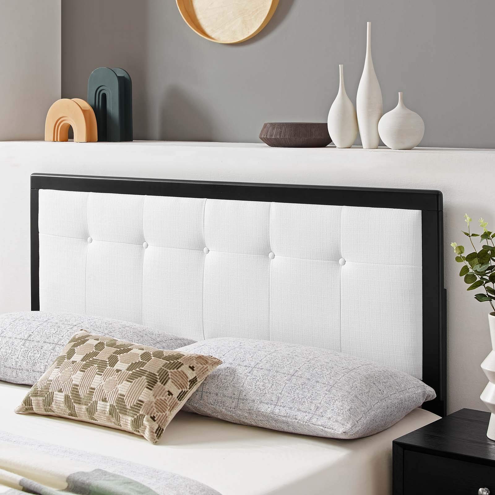 Modway Draper Tufted Full Fabric and Wood Headboard in Black White