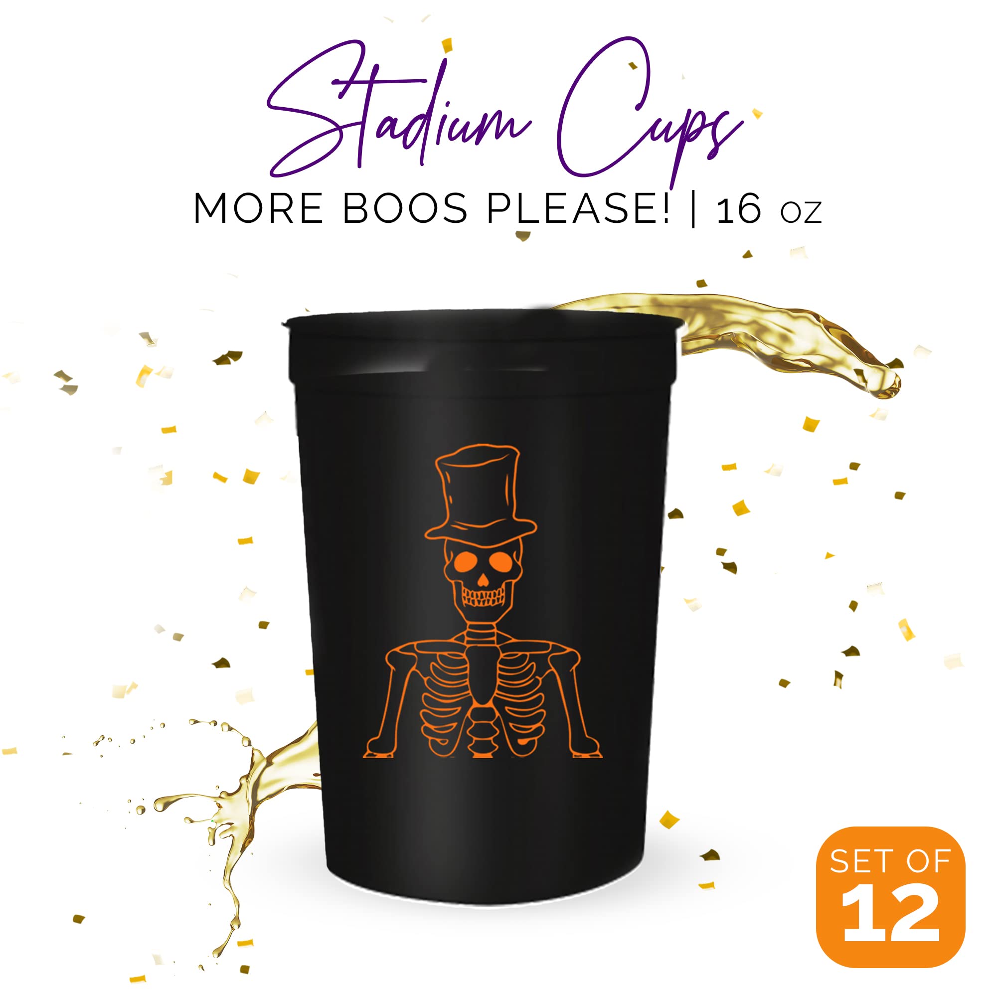 More Boos Please Halloween Party Cups For Adults - Set of 12 Happy Halloween Cups For Adults 16oz, Perfect Halloween Plastic Cups, Halloween Favors, Plastic Halloween Cups For Party