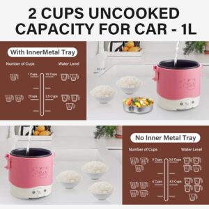 OSBA Small Rice Cooker,12v Portable Travel Rice Cooker For Car, Cooking Heating and Keeping Warm Function, Can be Used As a Electric Lunch Box (Pink)