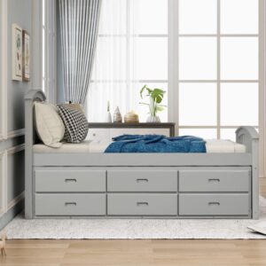 Merax Platform Storage Bed Solid Wood Bed with 6 Drawers Twin Size