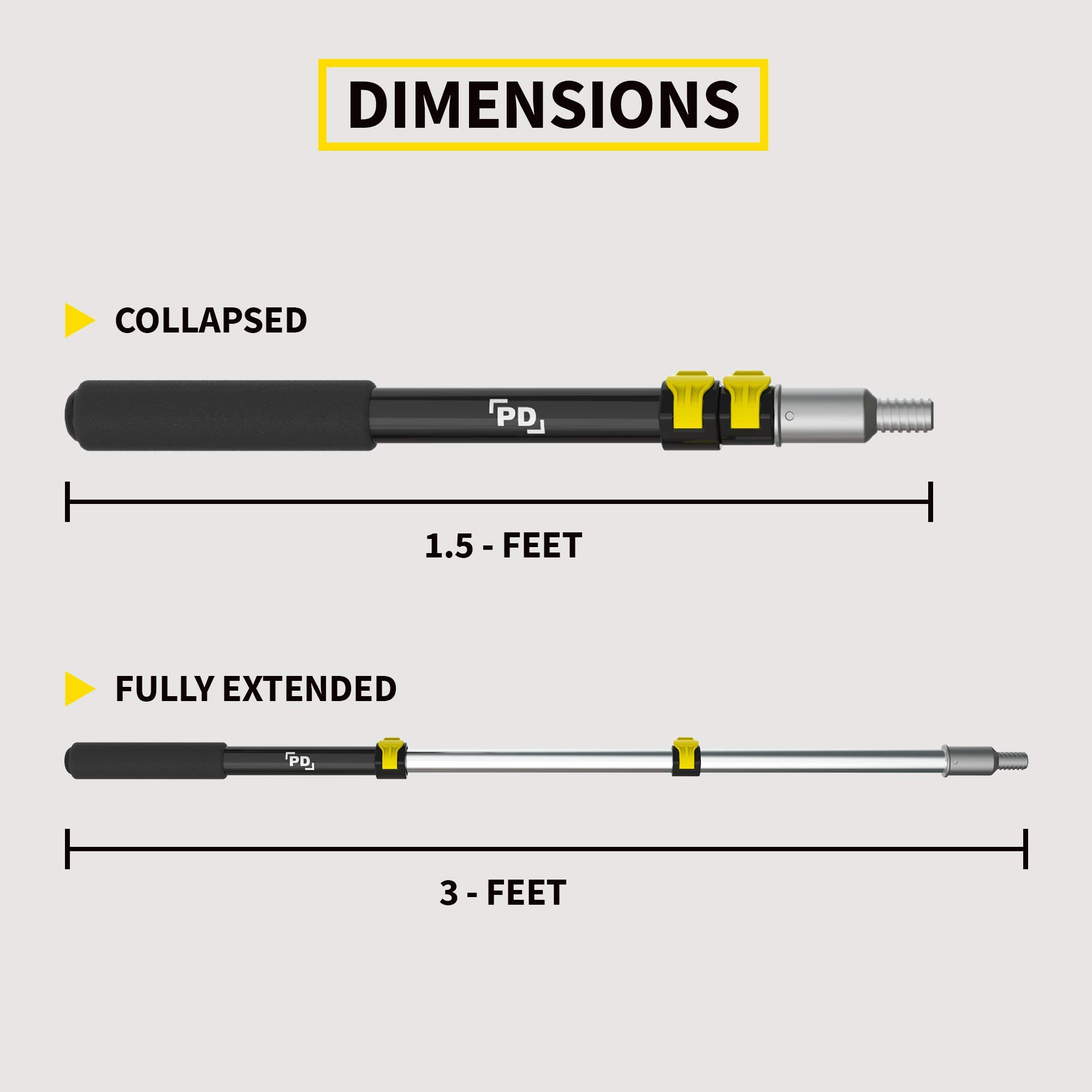 PD 1.5-to-3 Foot Paint Roller Extension Pole, Multi-Purpose Telescopic Extension Pole, EZ-Lock Mechanism Extendable Pole, Paint Brush Extender with Lightweight Aluminum Handle (1.5-3 Feet)