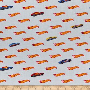 riley blake hot wheels logo grey, fabric by the yard