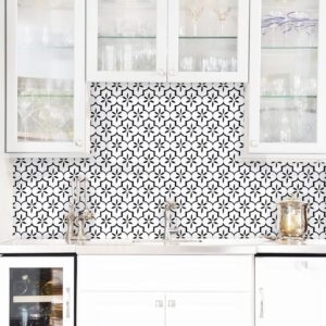 GloryTik Black Contact Paper Trellis Wallpaper White and Black Geometry Pattern Peel and Stick Wallpaper Self-Adhesive Removable Wallpaper White Modern for Cabinet Drawer Lining Wall Decor 17.7"X118"