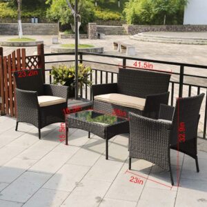 Patio Furniture Set 4 Pieces, Outdoor Rattan Chair Wicker Sofa Garden Conversation Bistro Sets for Yard, Pool or Backyard, Best Wicker Furniture Outdoor 4pc Garden Patio Conversation Set - Black