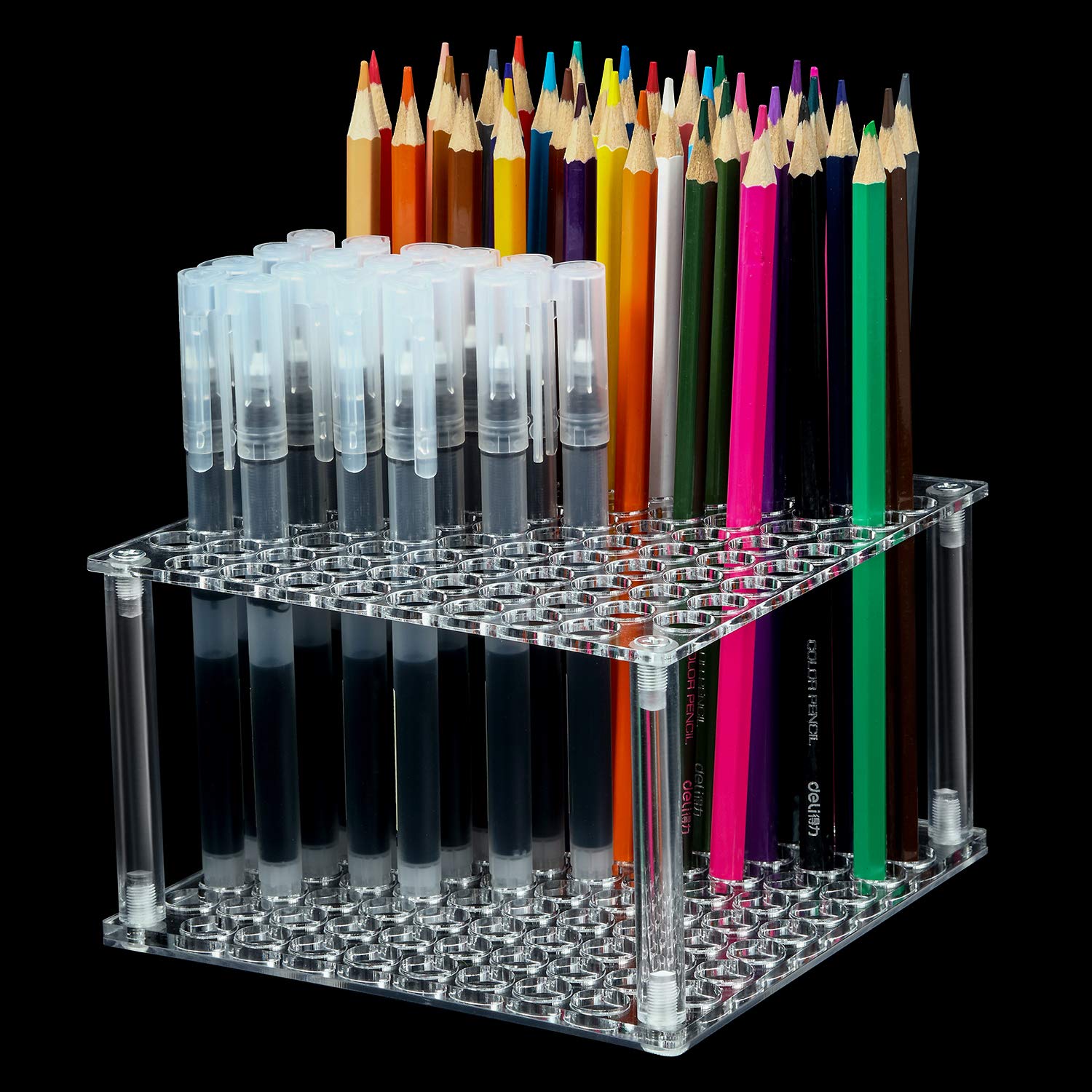 96 Hole Pencil Brush Holder Acrylic Pen Holder Desk Stand Organizer for Pencils Paint Brushes Markers Display and Home Storage (1 Pieces)