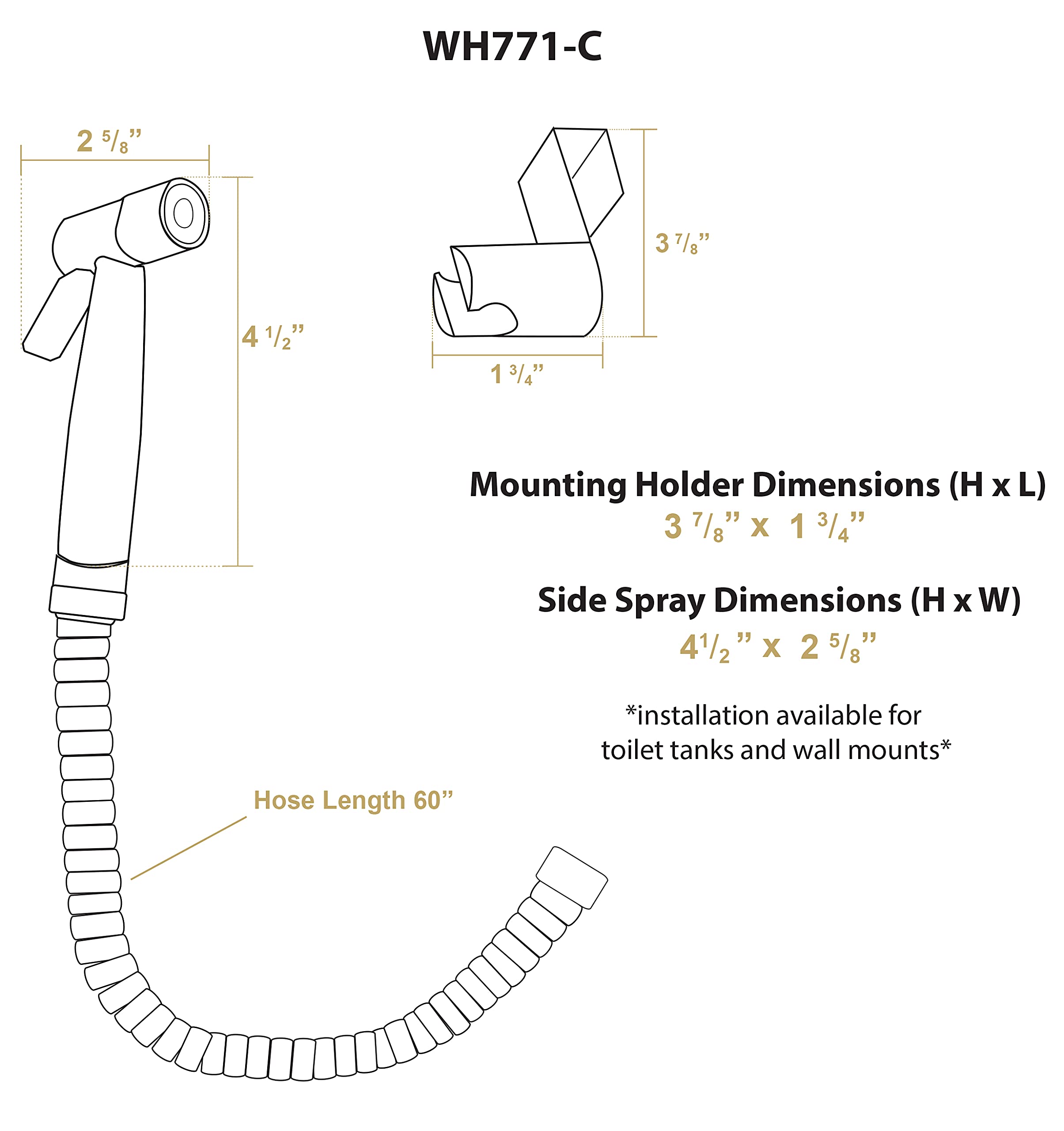 Spahaus WH771-C Bidet Hand Sprayer, Polished Chrome