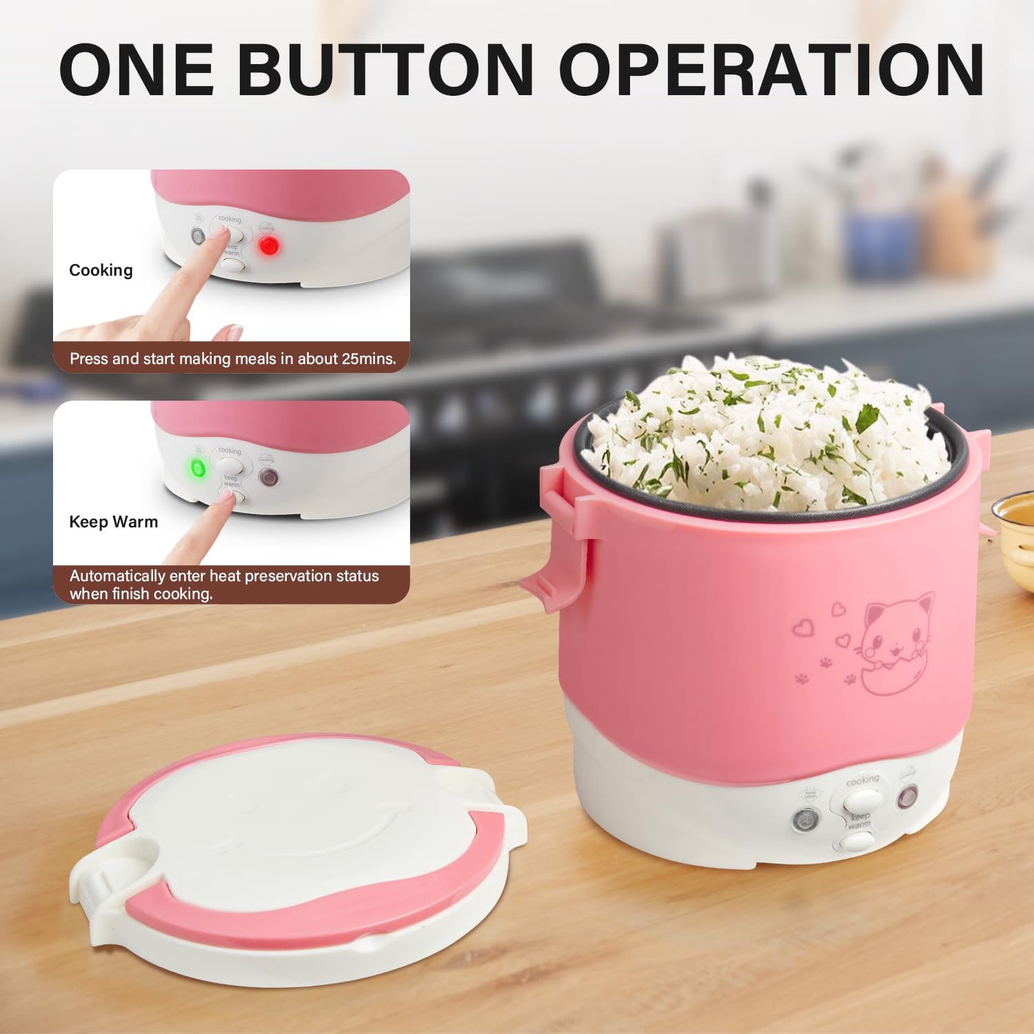 OSBA Small Rice Cooker,12v Portable Travel Rice Cooker For Car, Cooking Heating and Keeping Warm Function, Can be Used As a Electric Lunch Box (Pink)