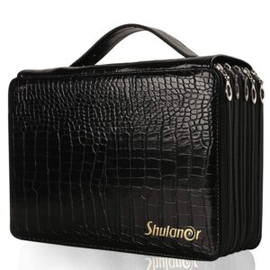 shulaner 250 slots colored pencil case organizer with zipper pu leather large capacity pen holder bag for artist croco black