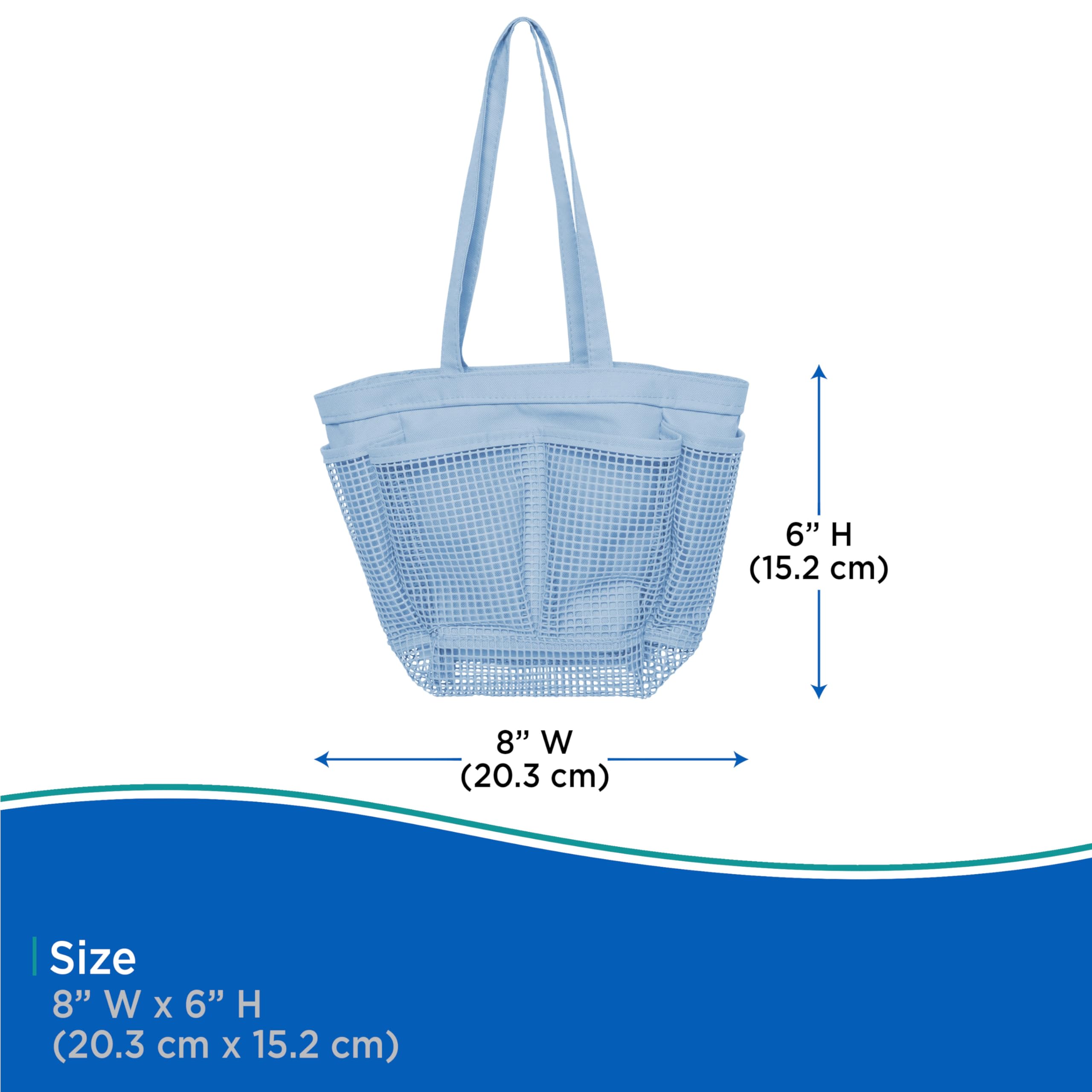 Kenney KN61579 Portable 7-Pocket Mesh Shower Tote/Shower Caddy for Toiletries and Personal Care Organization for College Dorms, Gym, Beach, or Travel, Blue