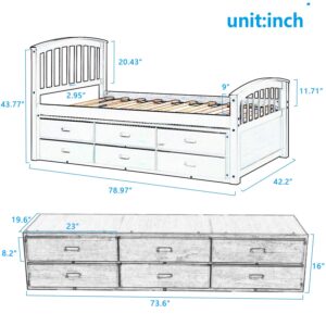 Merax Platform Storage Bed Solid Wood Bed with 6 Drawers Twin Size