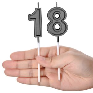 18th Birthday Candles Cake Numeral Candles Happy Birthday Cake Candles Topper Decoration for Birthday Party Wedding Anniversary Celebration Supplies (Black)