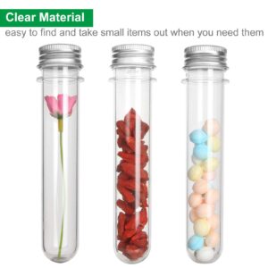 Acrux7 60 Pack Plastic Test Tubes, 45 ML Clear Test Tubes with Screw Caps, Plastic Test Tube Container for Bath Salts, Candy Storage, Scientific Party, Wedding Decorate, Plant Propagation