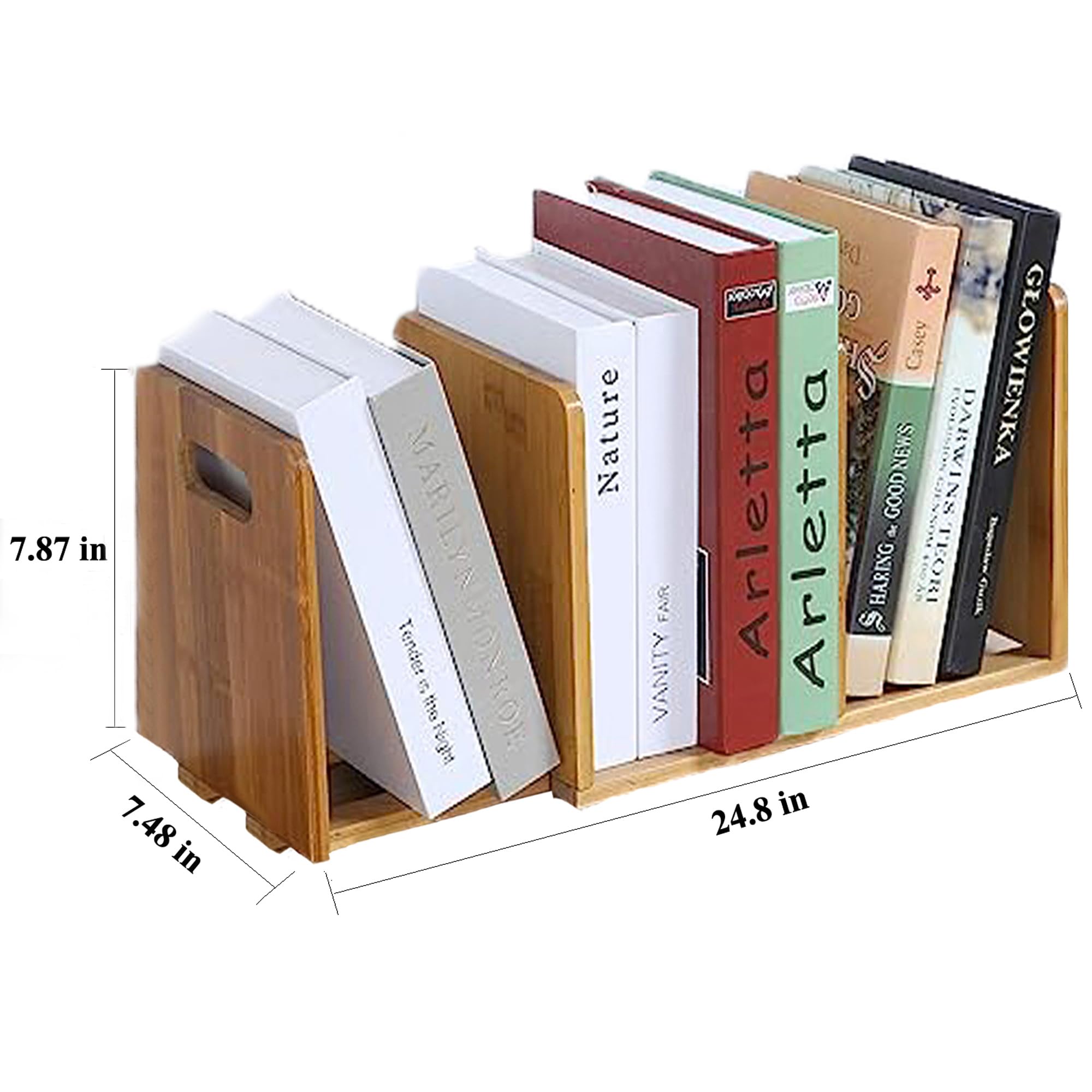 Maydear Bamboo Desktop Bookshelf, Small Expandable Desktop Organizer Desk Hutch Dorm Table Top Bookcase for Office and Home