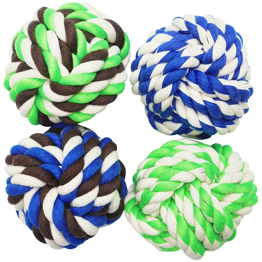 Otterly Pets - Washable Rope Ball Toys for Large Dogs - Natural Cotton - (4-Pack)