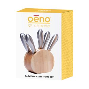 Oenophilia Blocco Cheese Tool Set, Five Sculptured Knives and Spreaders, Contains Ruberwood Storage Block