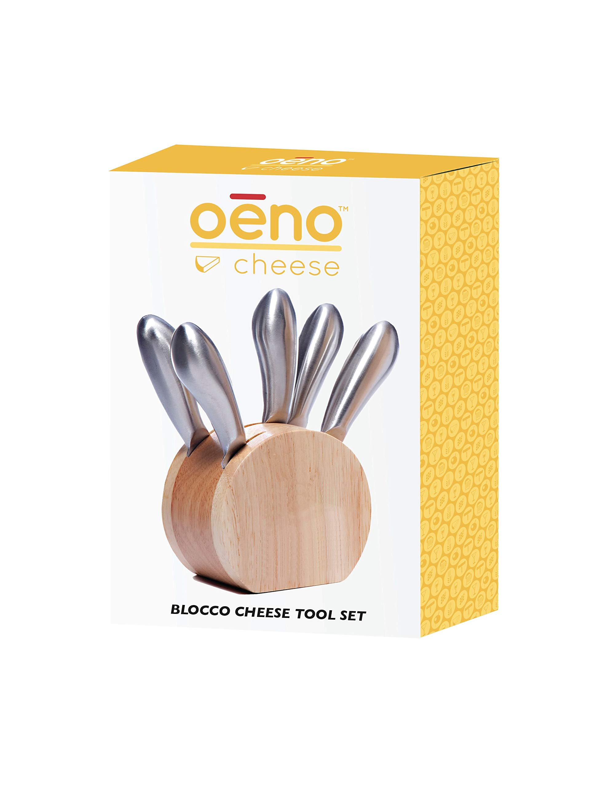 Oenophilia Blocco Cheese Tool Set, Five Sculptured Knives and Spreaders, Contains Ruberwood Storage Block