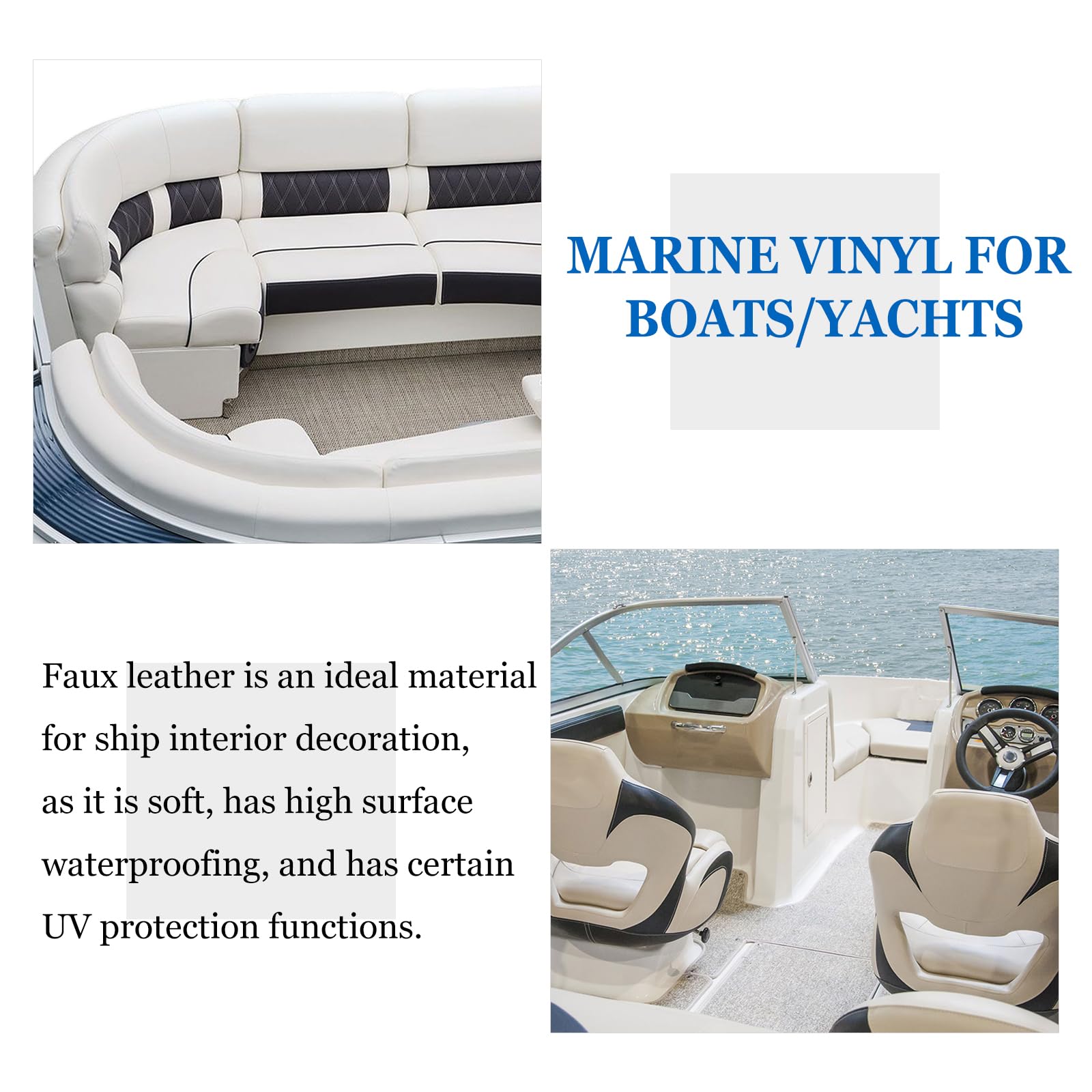 Synthetic Leather Vinyl Marine Fabric, Replacement Boat Houseboats Interior Bolsters and Headliners, Softer and More Durable (108x55inch, White)