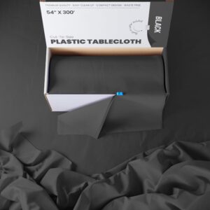 Exquisite 54 Inch X 300 Feet Black Plastic Table Cover Roll in A Cut - to - Size Box with Convenient Slide Cutter. Cuts Up to 36 Rectangle 8 Feet Plastic Disposable Tablecloths