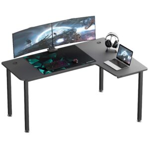 eureka ergonomic 60 inch black corner l shaped computer desk, home office gaming study work writing table long large sturdy workstation simple modern with metal legs, right side