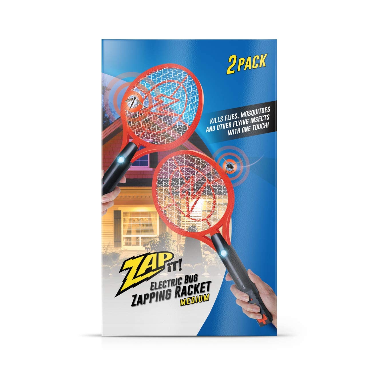 Zap It Bug Zapper Rechargeable Bug Zapper Racket, Electric Fly Swatter, Mosquito Zapper, 4,000 Volt, USB Charging Cable, 2 Pack (Medium, Red)