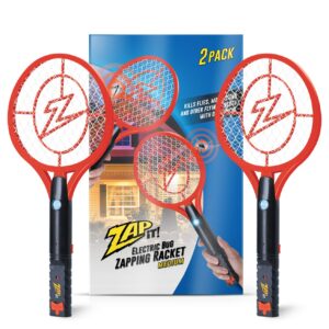 zap it bug zapper rechargeable bug zapper racket, electric fly swatter, mosquito zapper, 4,000 volt, usb charging cable, 2 pack (medium, red)