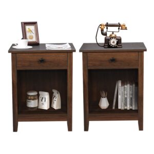 gbu bedroom nightstands - set of 2 wooden night stands with drawer for home bedside end table large storage furniture, brown wood grain 18.11 in x 15.75 in x 23.62 in