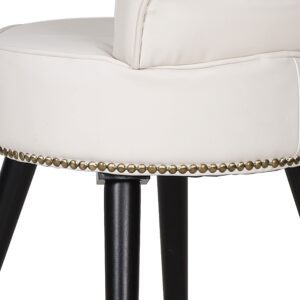 MUPATER Makeup Vanity Stool Chair with Low Back, Round Leather Padded Chair with Wood Legs, White