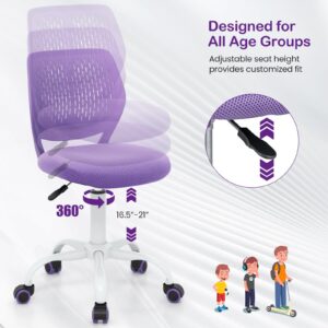 Giantex Kids Desk Chair, Adjustable Children Study Chair, Swivel Chair Armless Mesh Task Student Chair, Child Desk Chair with Adjustable Height & Lumbar Support Computer Chair (Purple)