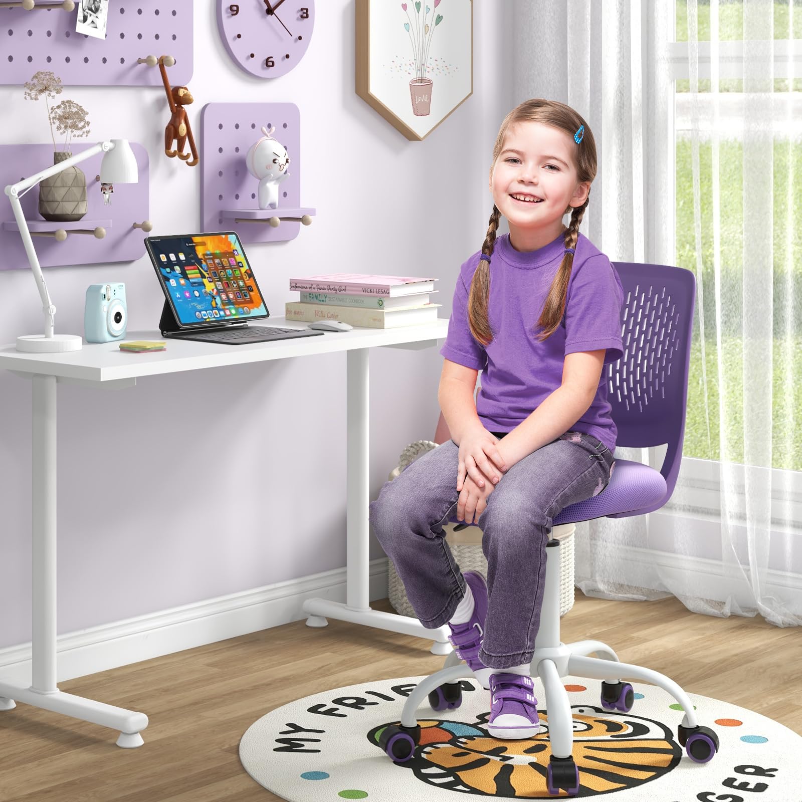 Giantex Kids Desk Chair, Adjustable Children Study Chair, Swivel Chair Armless Mesh Task Student Chair, Child Desk Chair with Adjustable Height & Lumbar Support Computer Chair (Purple)