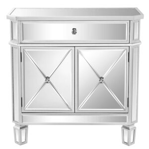 VINGLI Mirrored Cabinet, Mirrored Nightstand, Mirrored Dresser Accent Chest, Large Mirror Nightstand with 1 Drawer and Two Doors, 27.5”W x 13.4”D x 27.5”H, Mirror