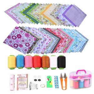 50 pcs 4" x 4" craft fabric, craft bundle patchwork, pre-cut quilt squares, quilting fabric bundles with sewing kit for diy artcraft pattern