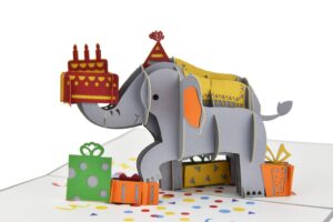 teabug cards elephant pop up card, kid birthday card, party celebration greeting card