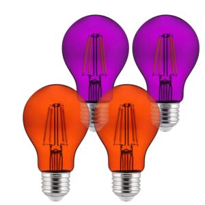 sunlite 41522 led halloween value pack 4.5 watt (60w equivalant), 120 volt e26 medium base, dimmable, ul listed, orange and purple 4 pack