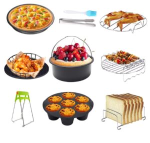 7 inch 10pcs air fryer accessories set fit for gowise gourmia cozyna ninja,fit all 3.2qt-6.8qt air fryer,kits with skewers silicone mat,pizza pan,cake barrel,non-stick,dishwasher safe,universal,black