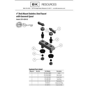 BK Resources Evolution Series 4" Commercial Kitchen Faucet, 5" Gooseneck Spout Design, NSF, Deck Mount, T-304 Stainless Steel, 1/4 Turn Ceramic Cartridge, Integral Check Valve