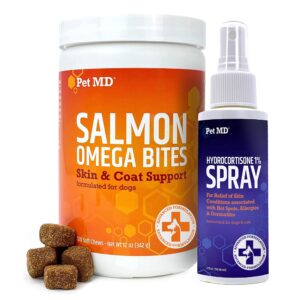 pet md salmon omega bites and hydrocortisone spray bundle - allergy and itch relief bundle for dogs