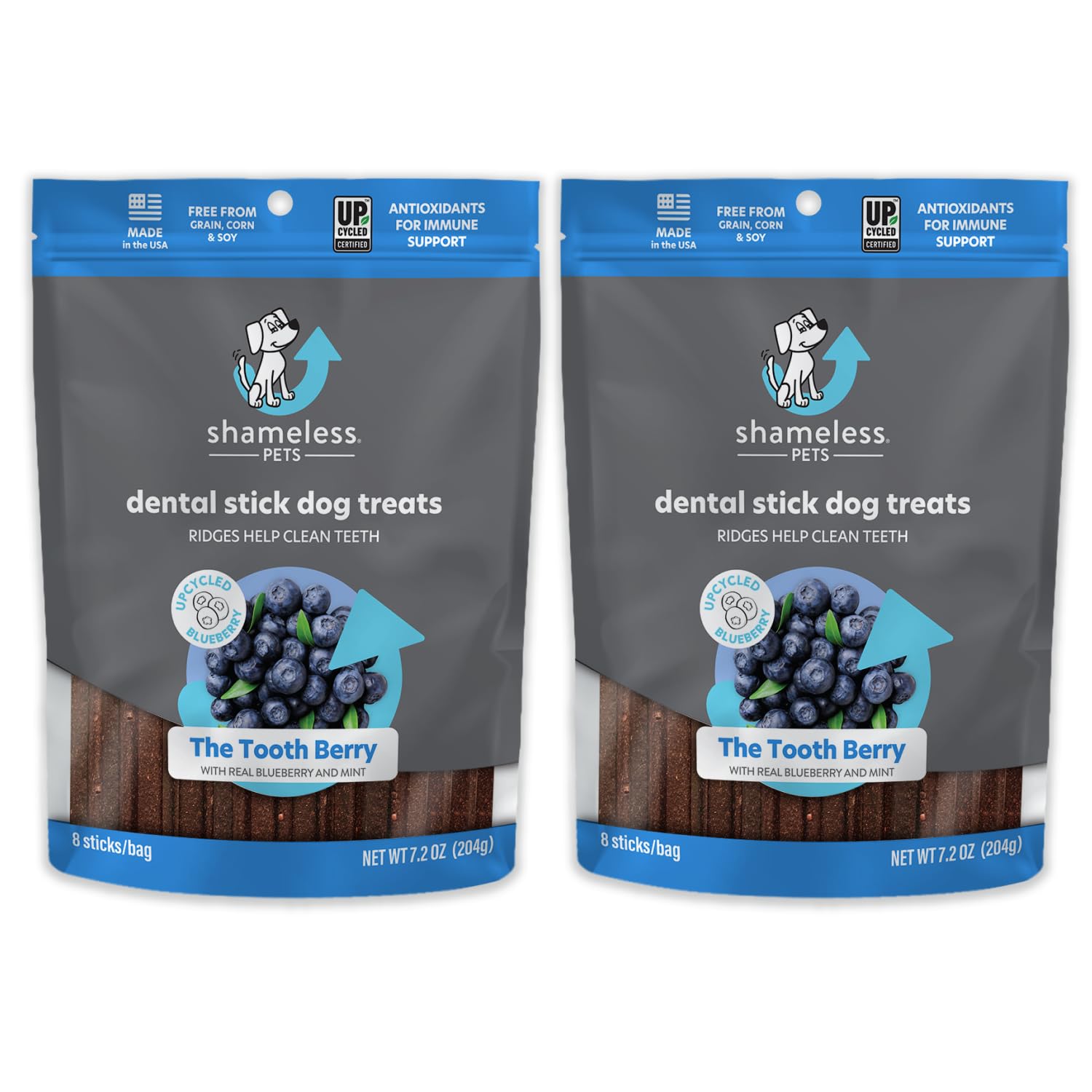 Shameless Pets Dental Treats for Dogs, The Tooth Berry (2-Pack) - Healthy Dental Sticks with Immune Support for Teeth Cleaning & Fresh Breath - Dog Bones Dental Chews Free from Grain, Corn & Soy