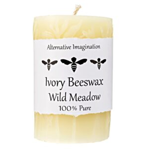 wild meadow beeswax candle - 100% pure beeswax pillar candles, naturally whitened & chemical free - 3x4-40 hour long burn time - smokeless, dripless, unscented candles - alternative imagination