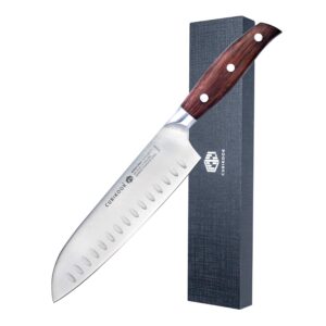 cubikook forged santoku knife 7 inch, german high carbon stainless steel blade, full tang, rosewood handle, magnet luxury box