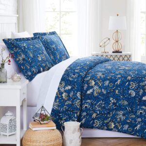 southshore fine living, inc. blooming blossom collection - premium quality, soft, wrinkle, fade, & stain resistant, easy care, oversized duvet cover set, full/queen, blue