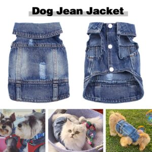 Dog Jean Jacket, Puppy Blue Denim Lapel Vest Coat Costume, Girl Boy Dog T-Shirt Clothes, Cool and Funny Apparel Outfits, Machine Washable Dog Outfits for Small Medium Dogs Cats (XS)