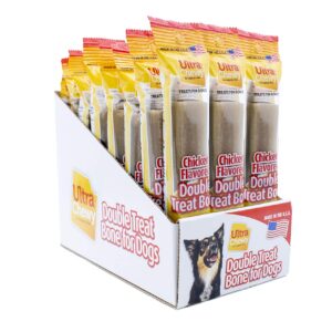 Ultra Chewy Chicken Double Treat Bones: Long-Lasting Dog Treats Made in USA for Large and Small Breeds, Highly Digestible, Ideal for Aggressive Chewers (24 Count)